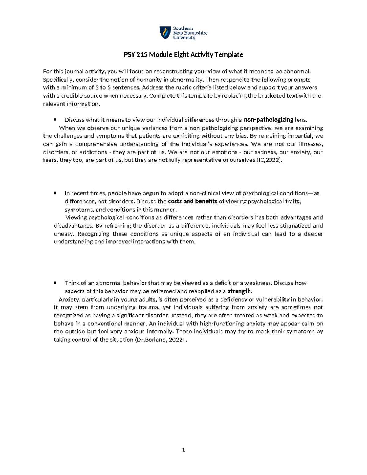 PSY 215 Module Eight Activity Template - PSY 215 Module Eight Activity ...