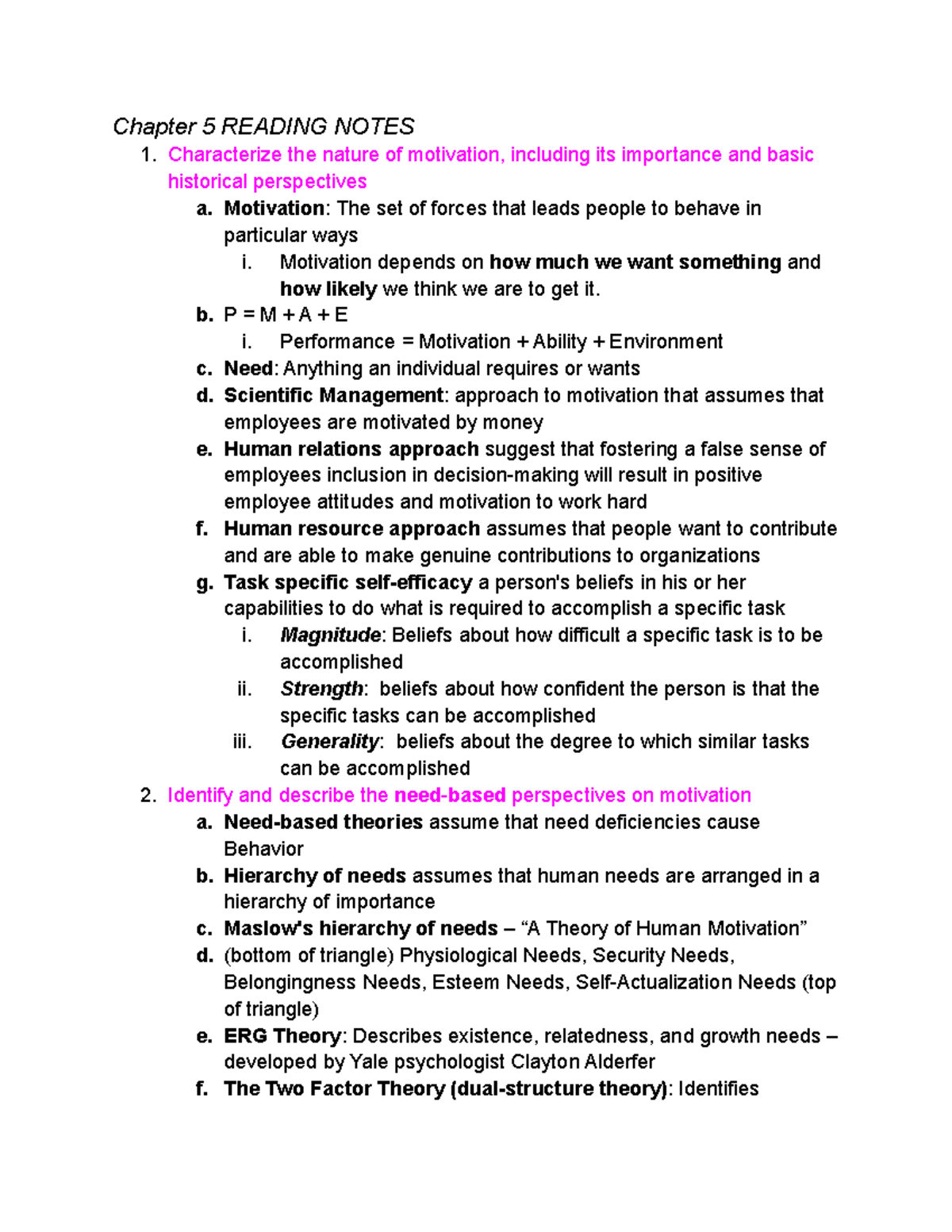 CH 5 notes - BUAD309 with Cathryn Schenk - Chapter 5 READING NOTES 1 ...