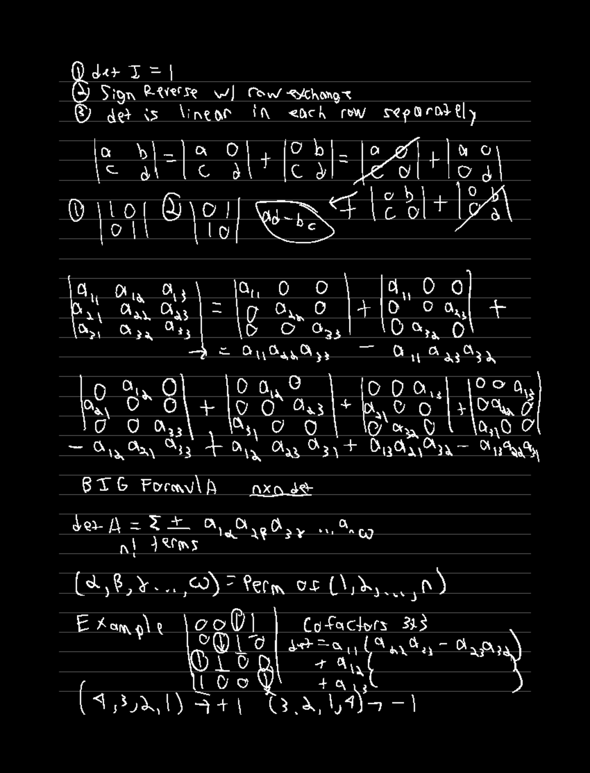 Determinant Formulas and Cofactors - det I Sign Reverse W row exchange ...