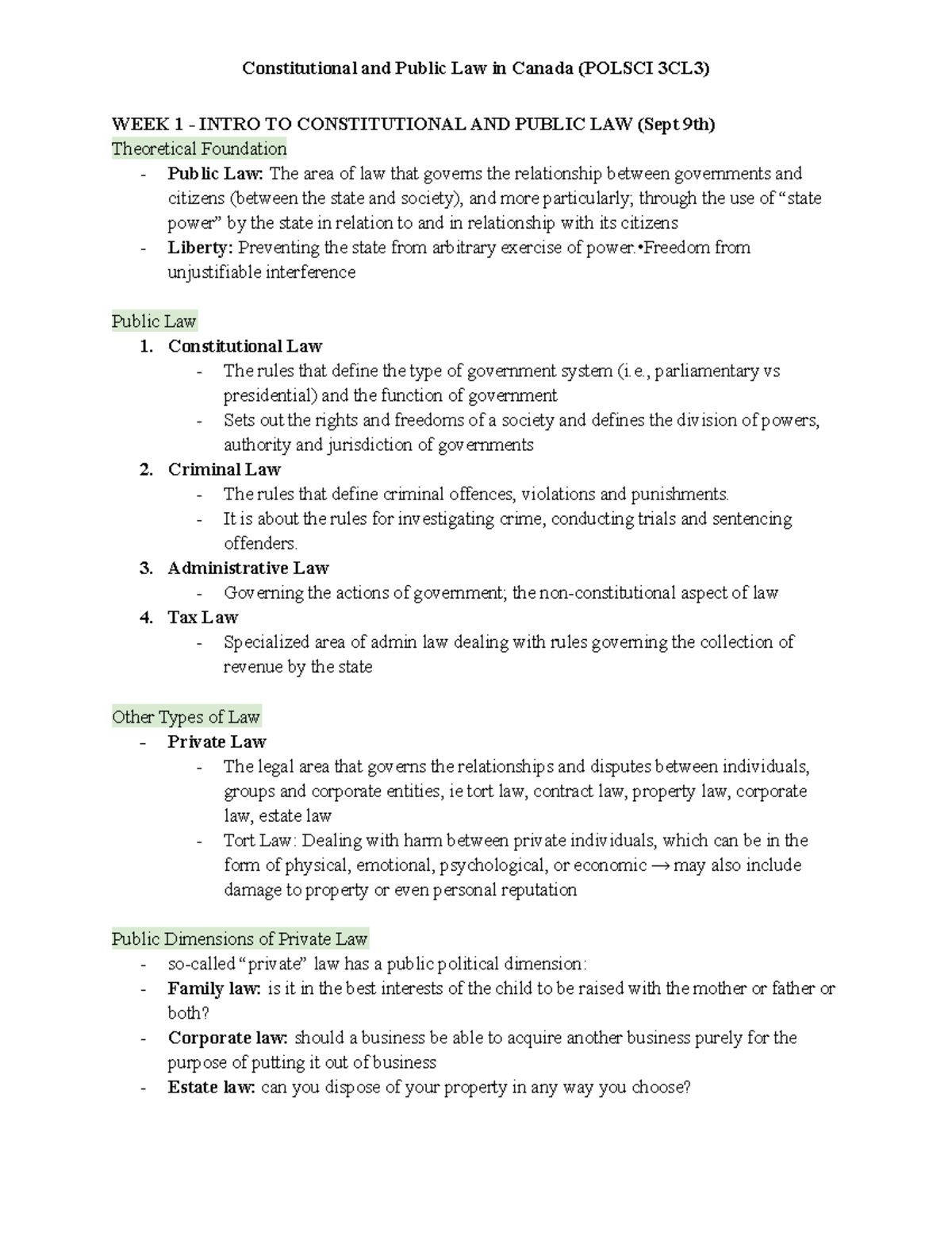 Polsci 3CL3 weekly lecture notes google doc - Constitutional and Public ...