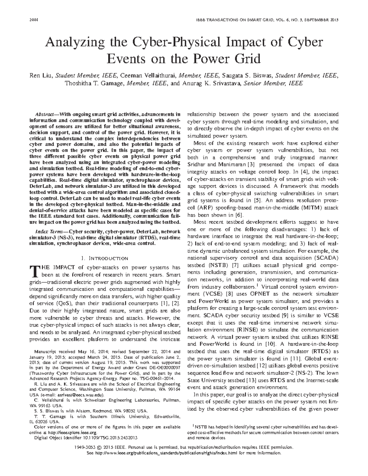 Analyzing the Cyber-Physical Impact of Cyber Events on the Power Grid - 2444 IEEE TRANSACTIONS ...
