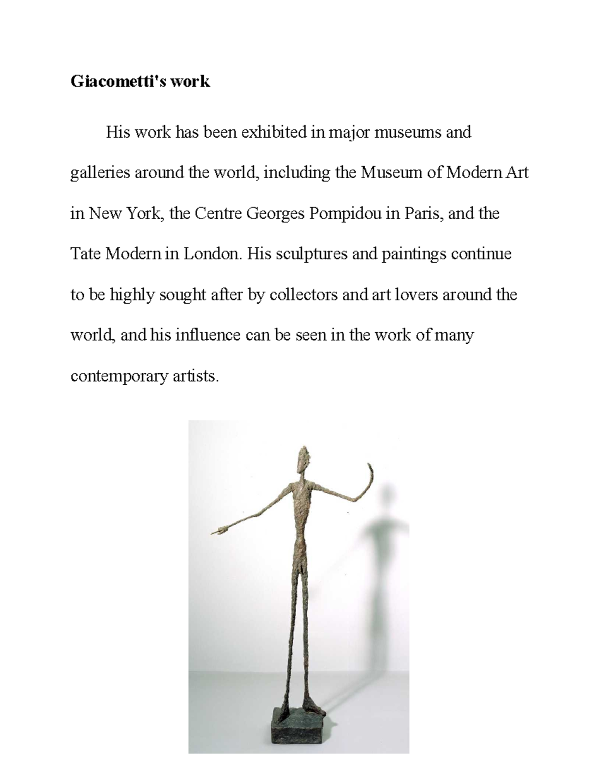Giacometti work - art history notes from class, new artists ...