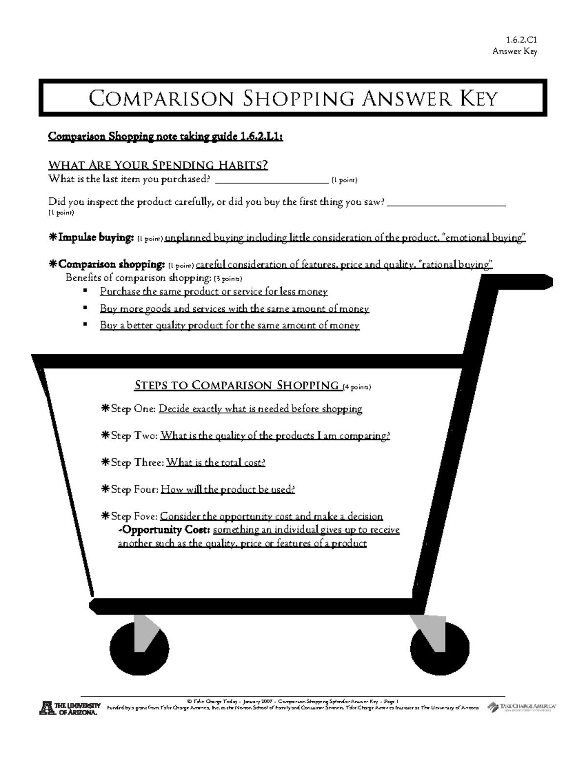 Comparison shopping key - 1.6.2 Answer Key © Take Charge Today ...
