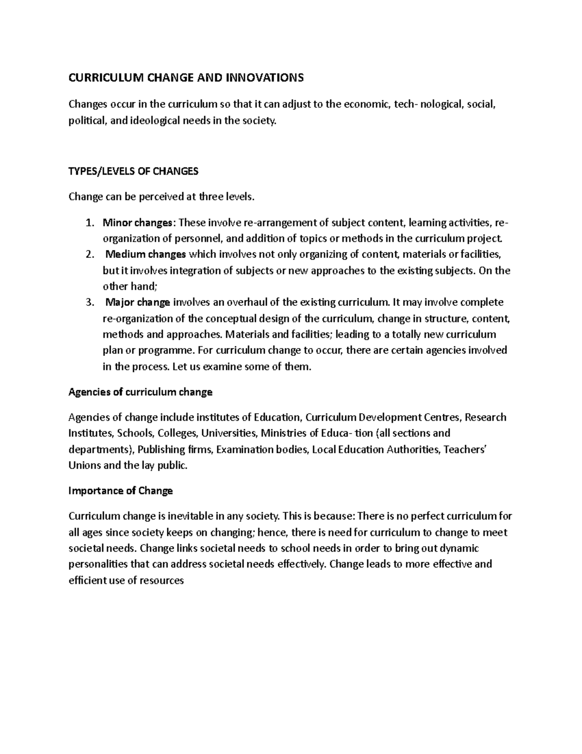 Topic 7- Curriculum Change AND Innovations - CURRICULUM CHANGE AND ...