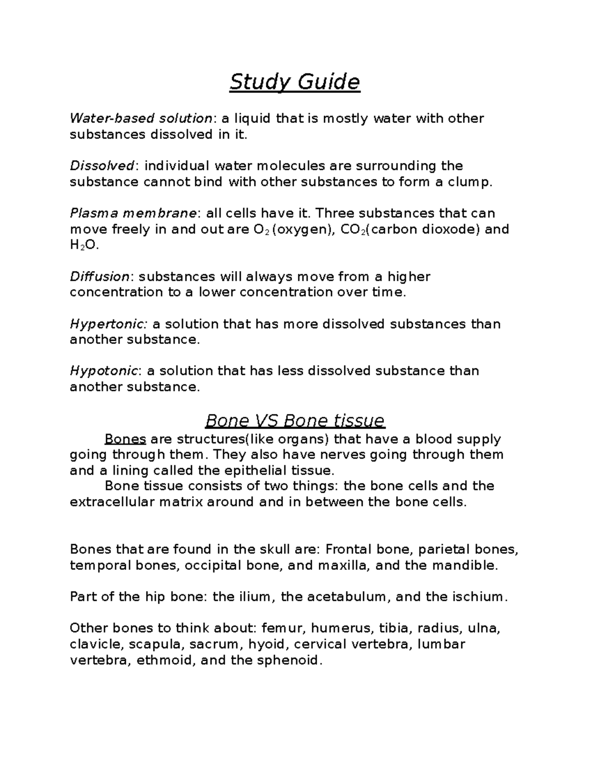 Study Guide a&p - Study Guide Water-based solution : a liquid that is ...