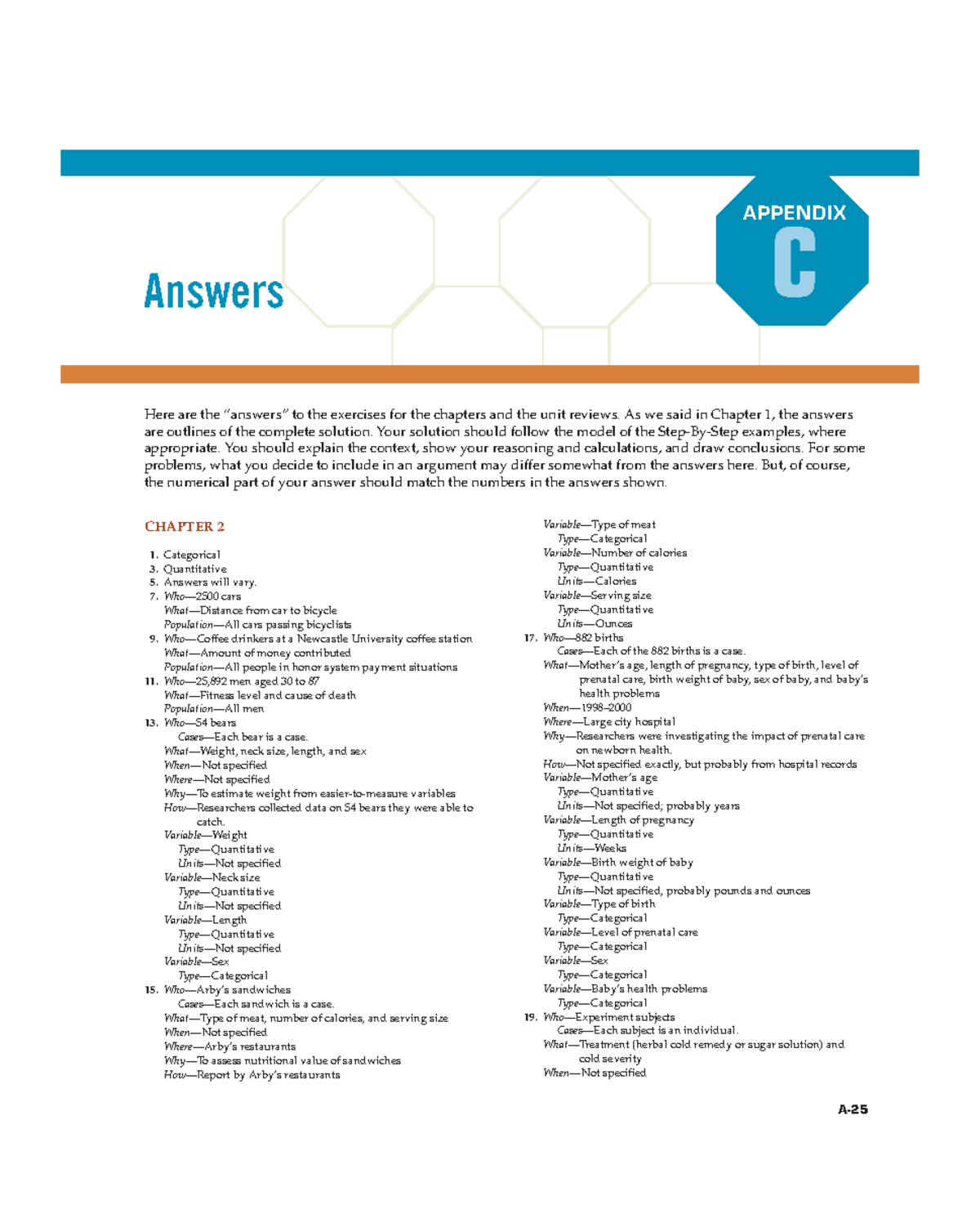 Appendix C - doe - CHAPTER 2 1. Categorical 3. Quantitative 5. Answers ...