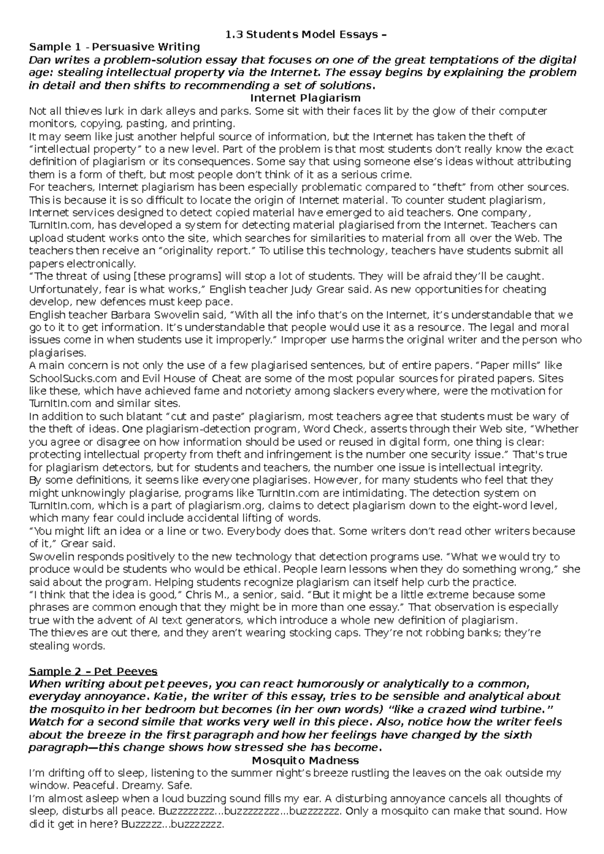 Sample Essay for 1 - For NCEA Level 1 - 1 Students Model Essays ...