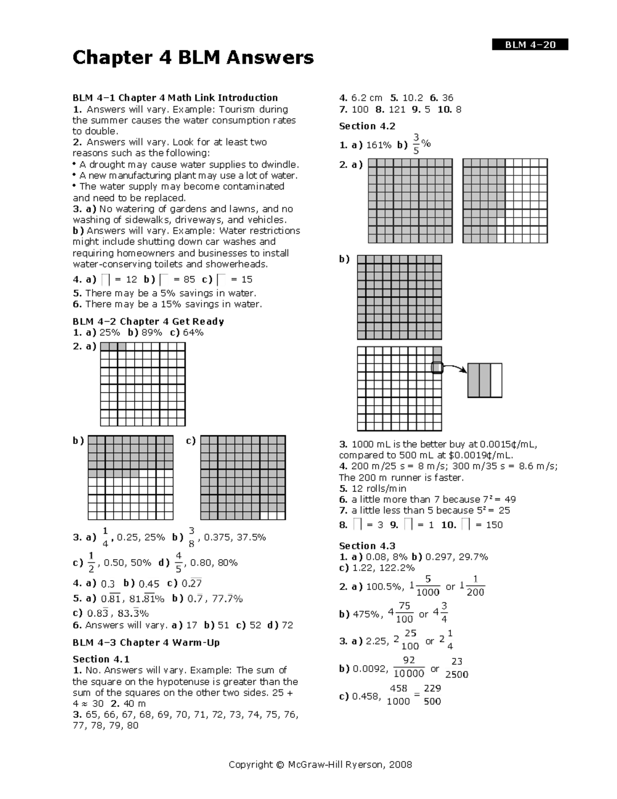 BLM 4.20 Chapter 4 BLM Answers 2 - Chapter 4 BLM Answers BLM 4 – 1 Chapter 4 Math Link ...