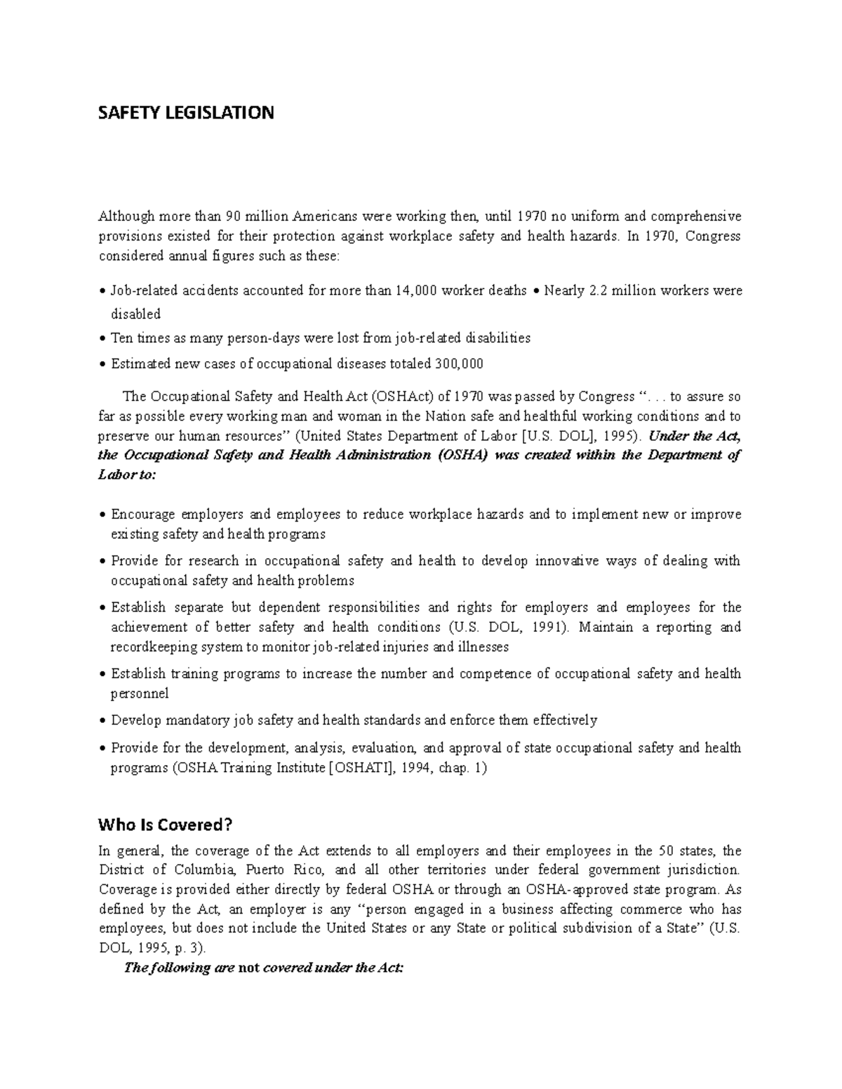 Safety Legislation - SAFETY LEGISLATION Although more than 90 million ...