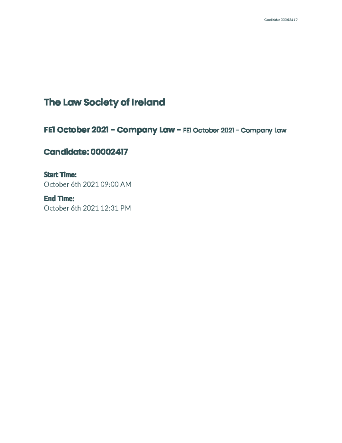 FE1 Company Script 6 - Autumn 2021 - The Law Society of Ireland FE1 ...