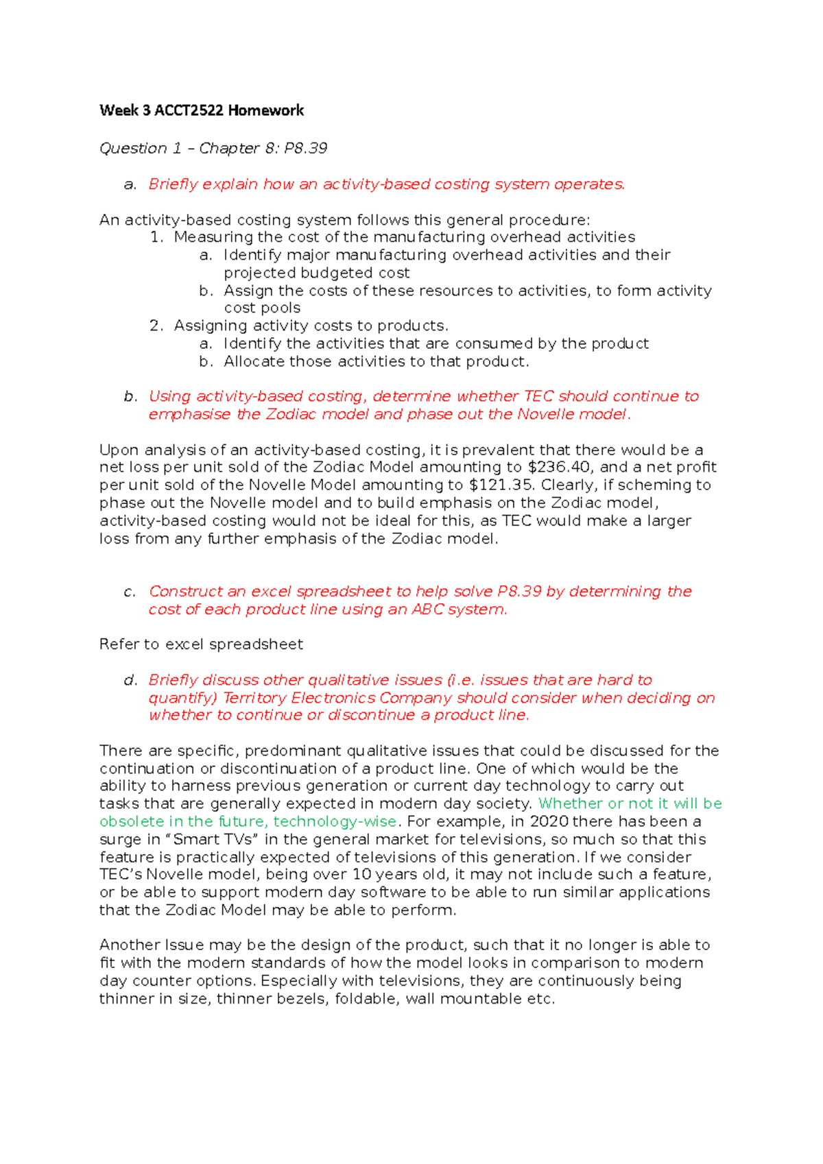 Week 3 ACCT2522 Homework - Week 3 ACCT2522 Homework Question 1 ...
