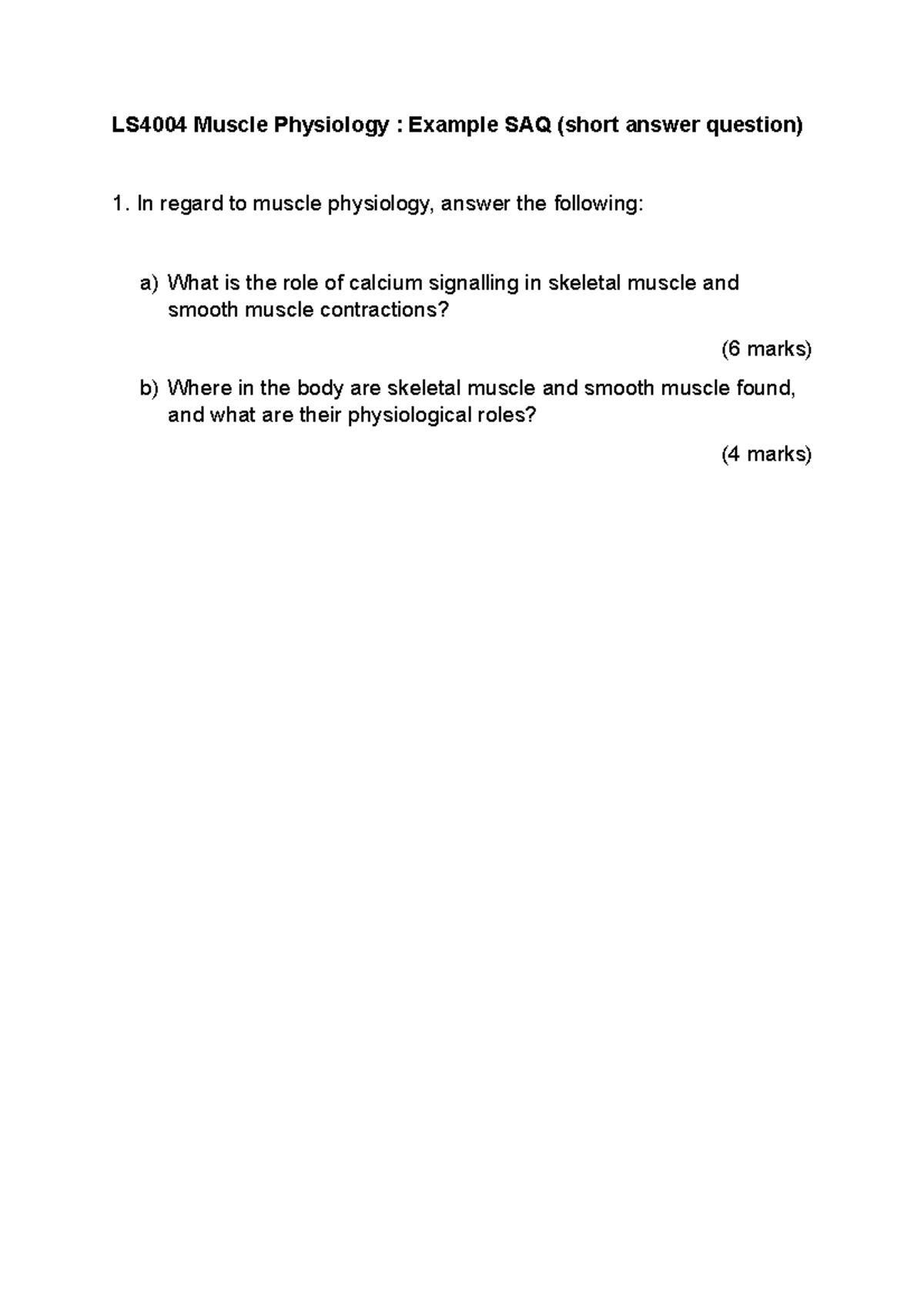 LS4004 Muscle Physiology practice SAQ - LS4004 Muscle Physiology ...