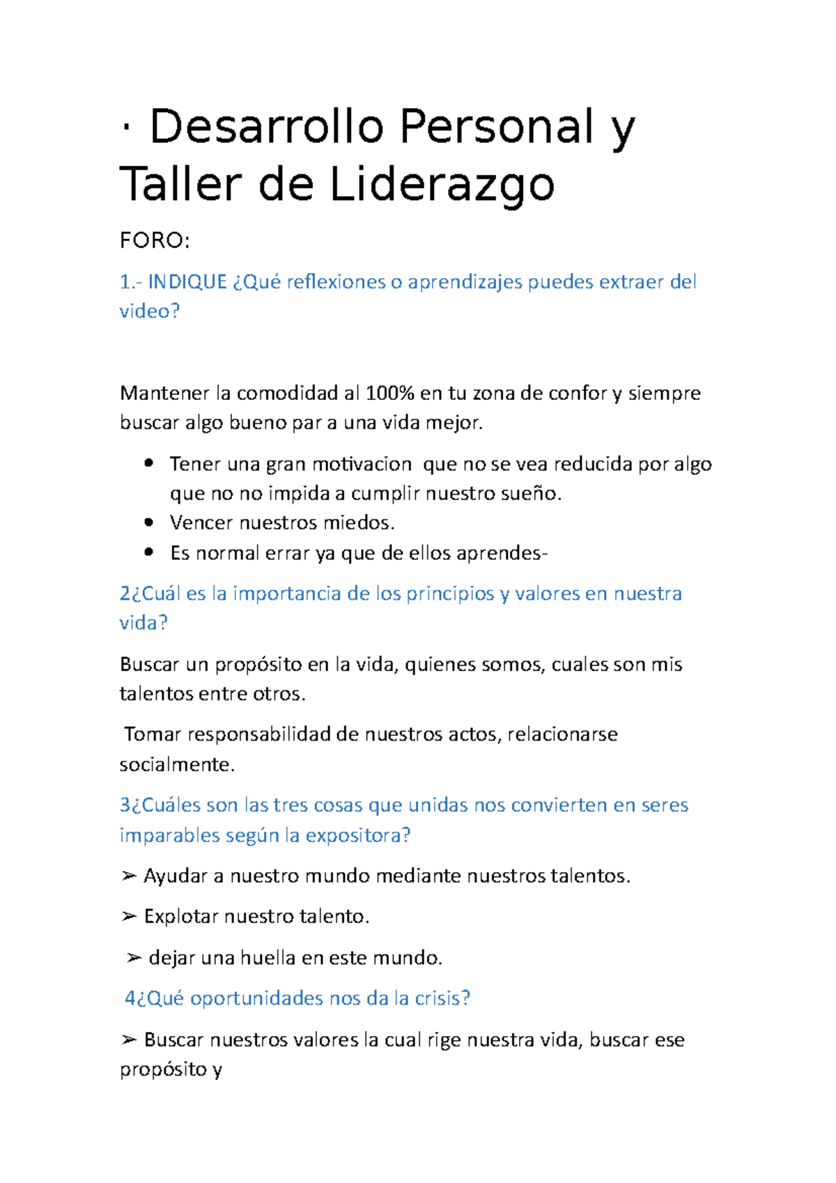 Desarrollo Personal y Taller de Liderazgo - · Desarrollo Personal y ...