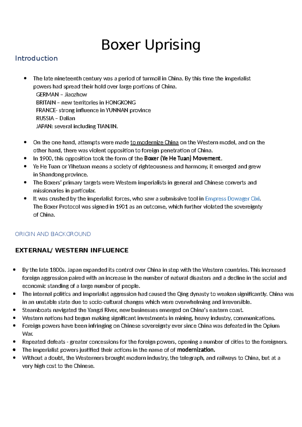 Boxer Uprising final - Boxer Uprising Introduction The late nineteenth ...