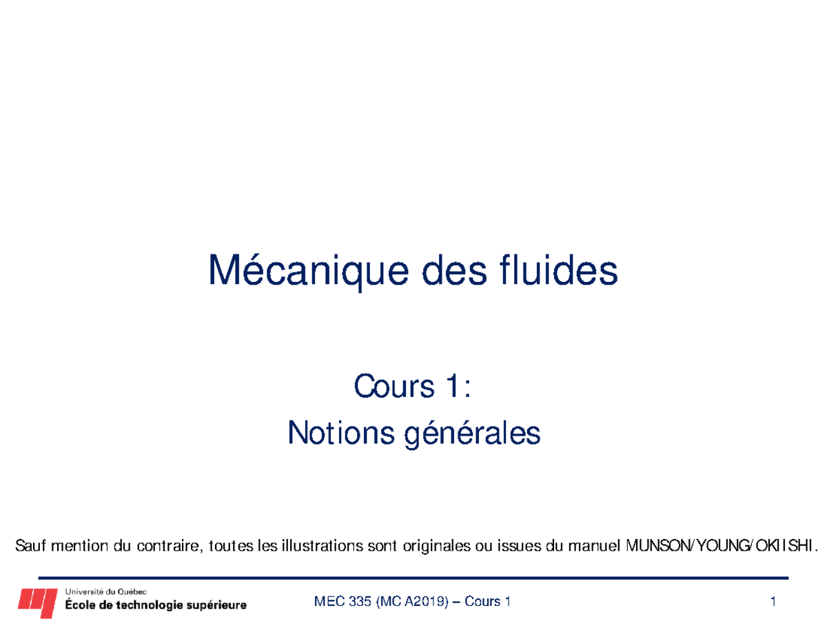 Cours 1 - cour 1 note - Mécanique des fluides Cours 1: Notions ...