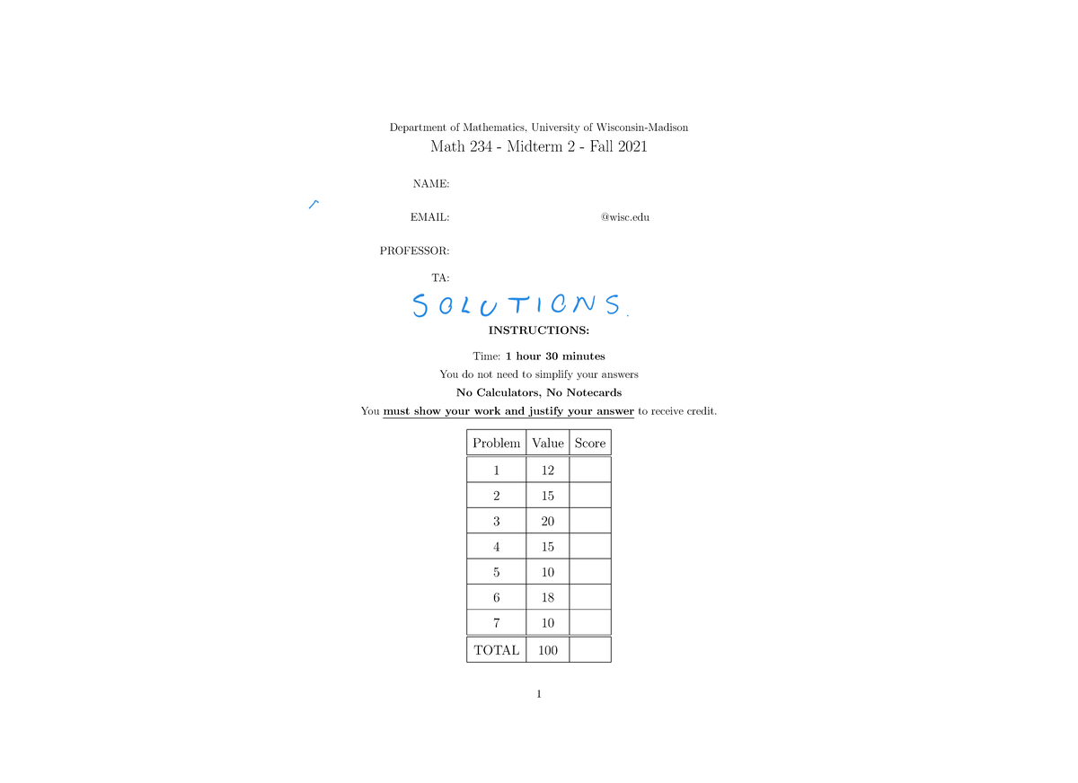 234 F21 Midterm 2 solutions - Department of Mathematics, University of Wisconsin-Madison Math ...