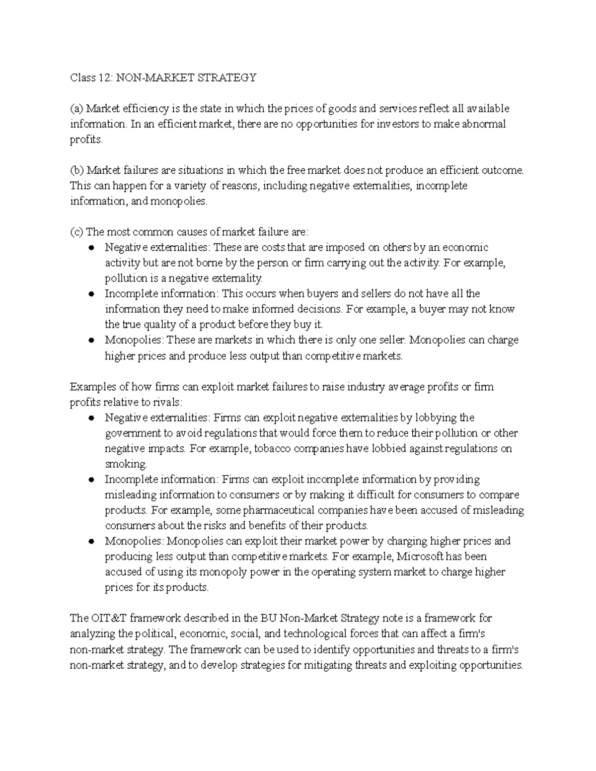 Class 12 NON- Market Strategy - Google Docs - Class 12: NON-MARKET ...