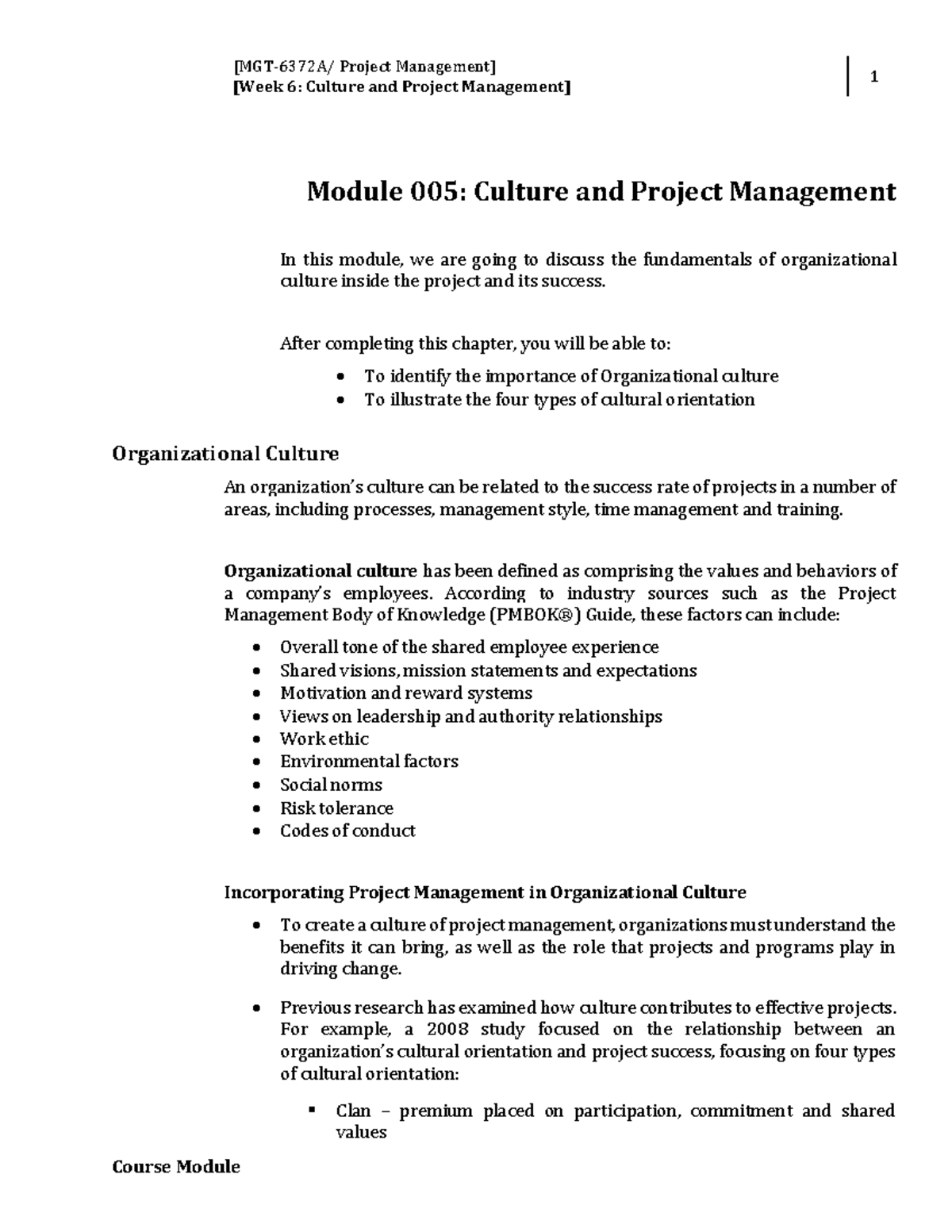 Week 6 - Culture and Project Management - [MGT-6372A/ Project ...