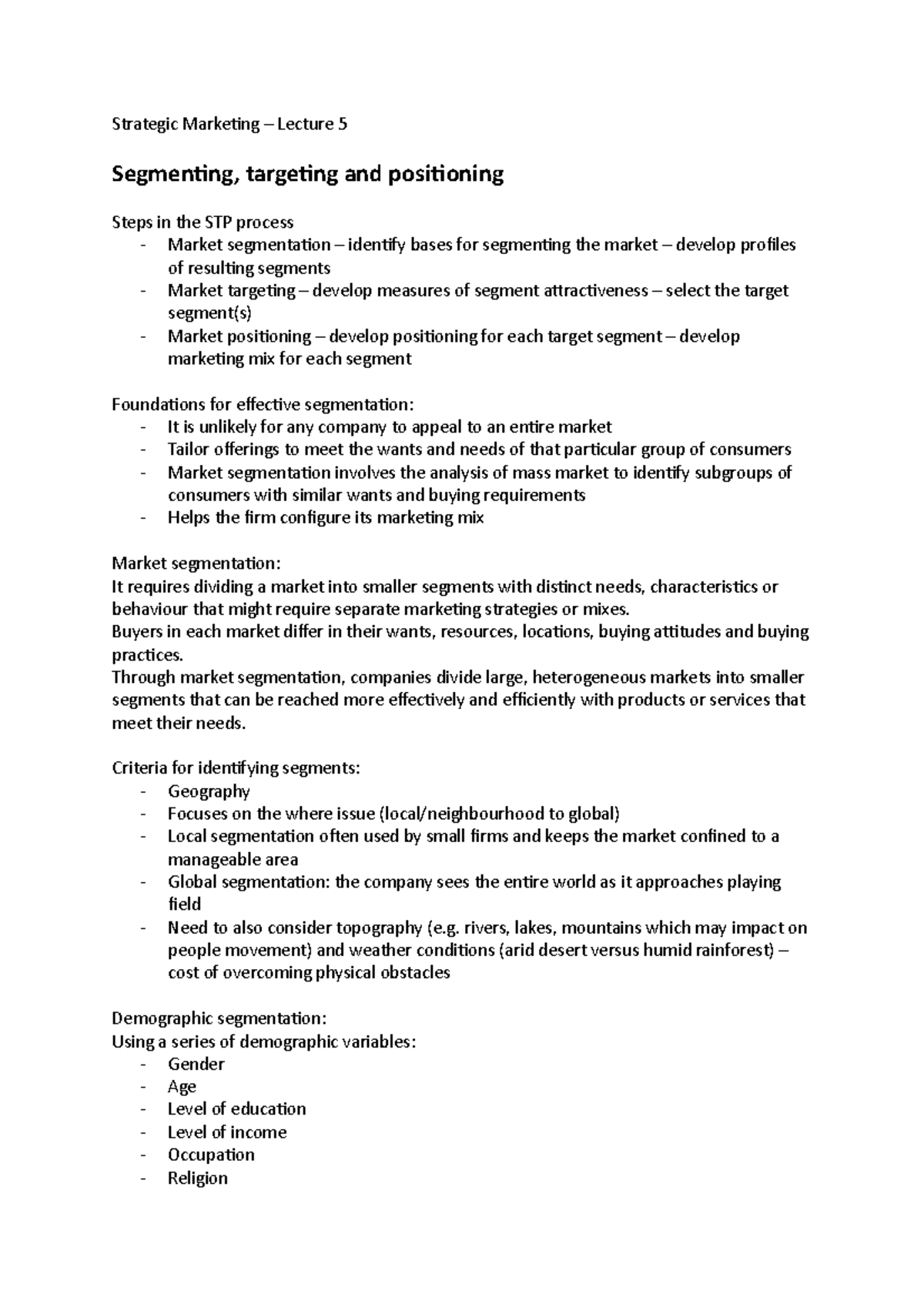 Strategic Marketing – Lecture 5 - Strategic Marketing – Lecture 5 Segmenting, targeting and ...