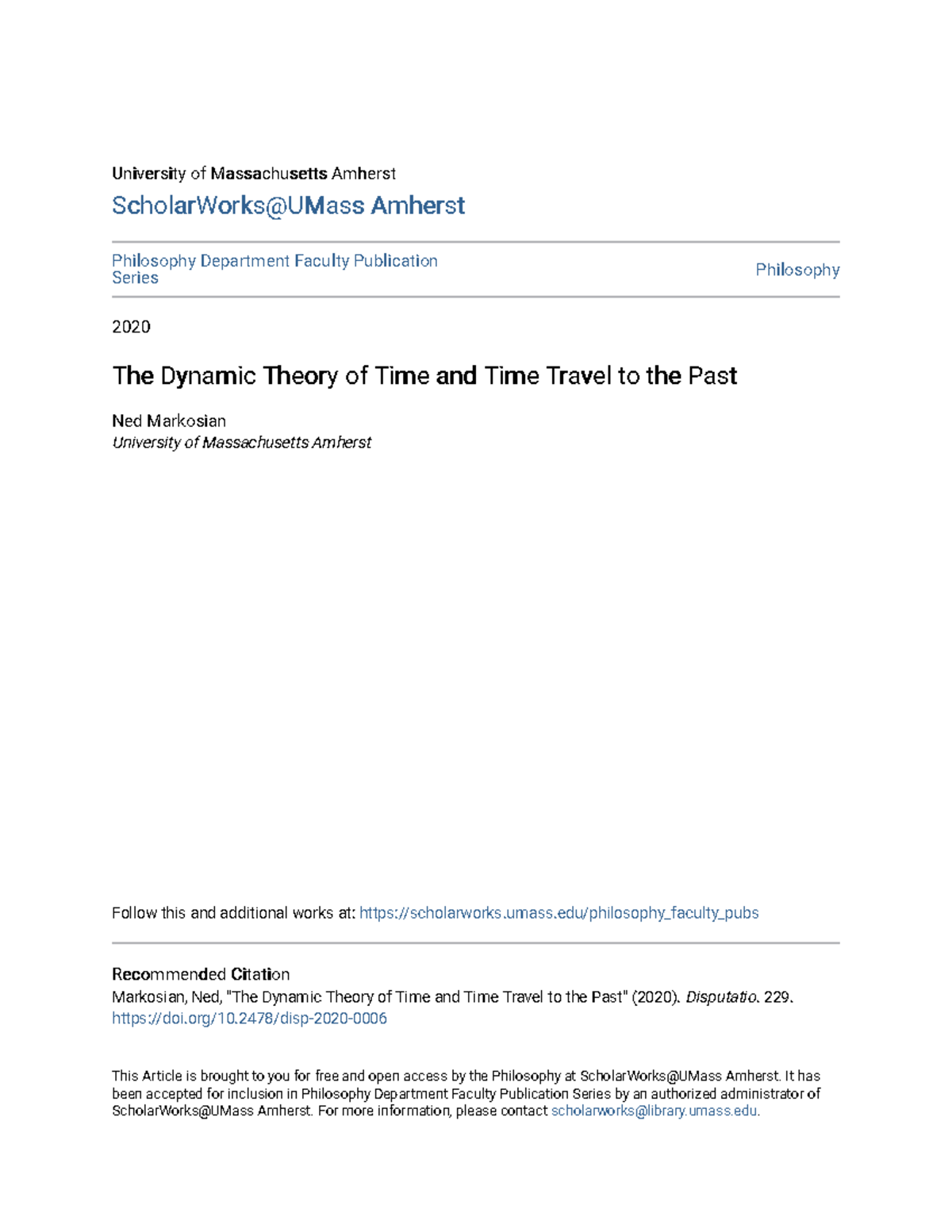 The Dynamic Theory of Time and Time Travel to the Past - umass ...