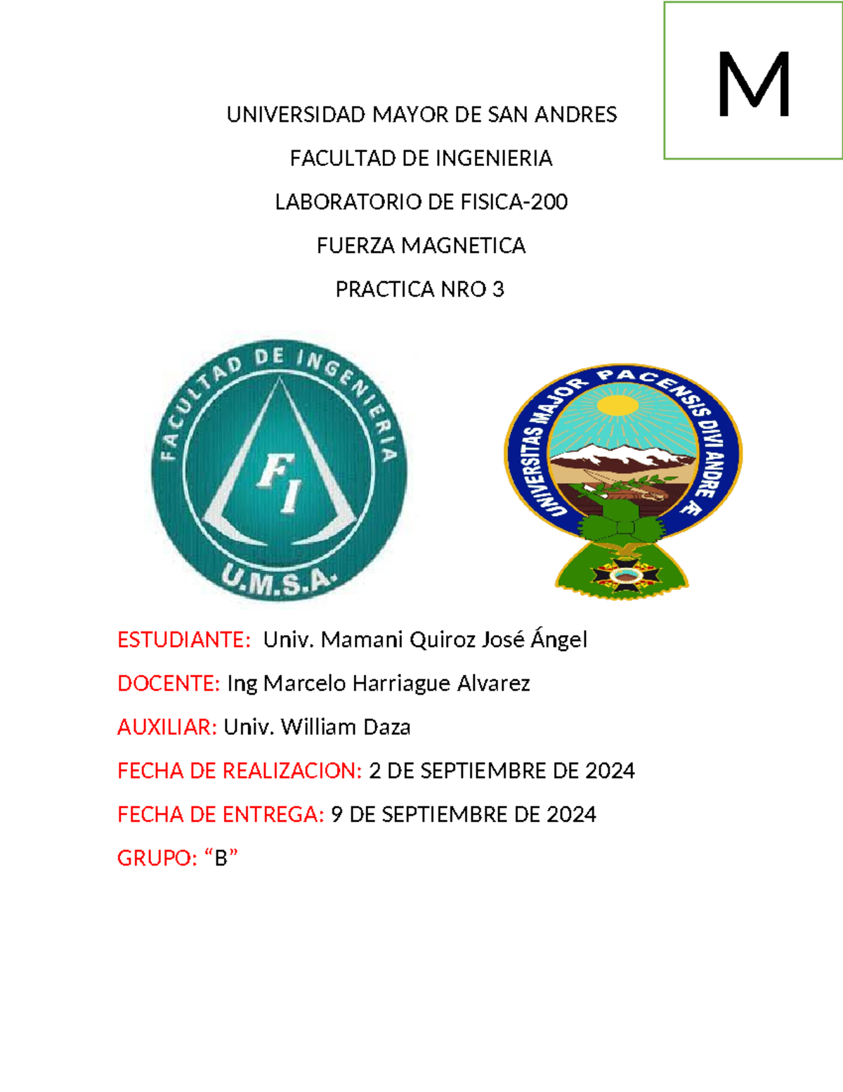 Caratula de FIS 200 ( Completo) - UNIVERSIDAD MAYOR DE SAN ANDRES M FACULTAD DE INGENIERIA - Studocu