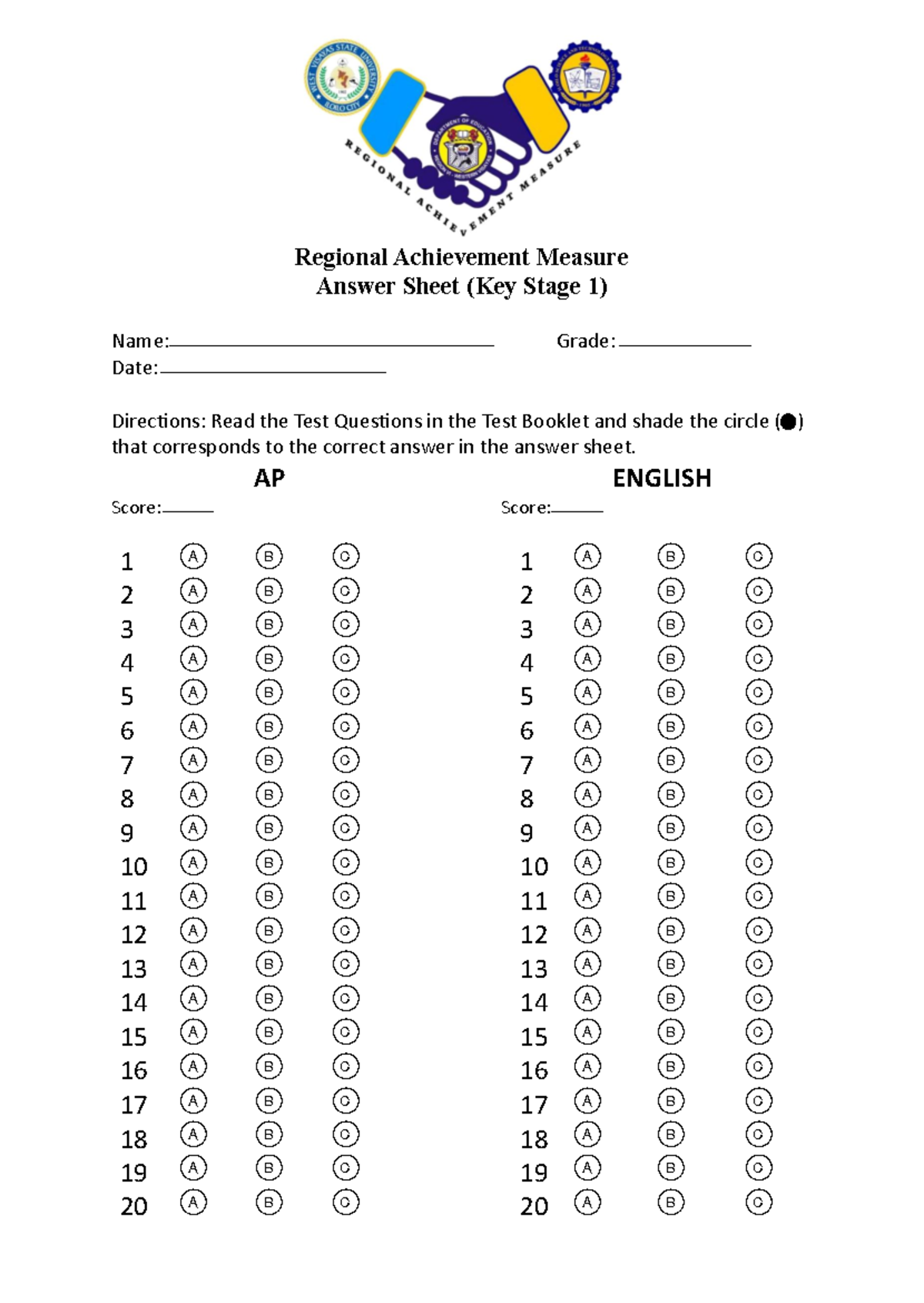 Answer Sheet 1 20 - kajhwdhsjbhmhsdhgood to help - Answer Sheet (Key ...