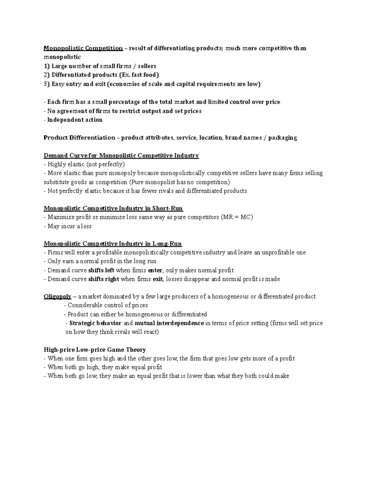ECON 101 3- Monopolistic Competition - Monopolistic Competition ...