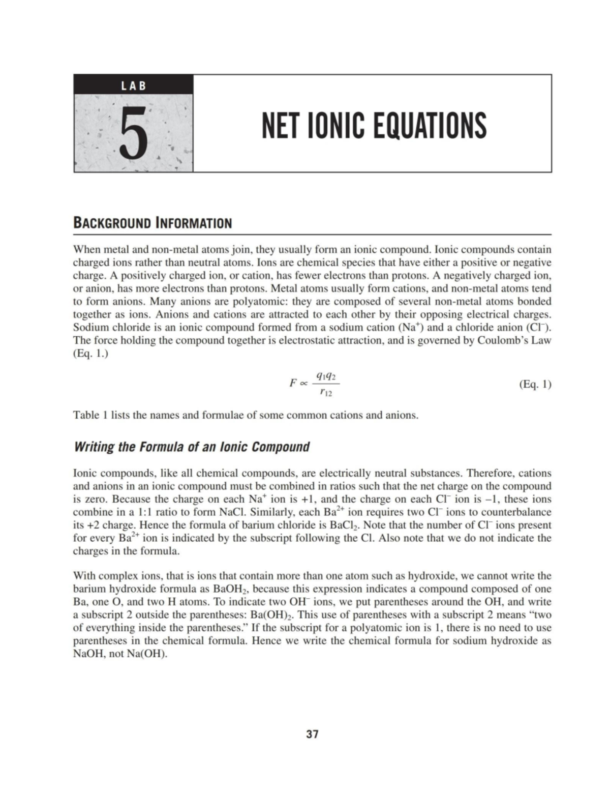 Lab 5: Net ionic Equations - 160:171 - Studocu