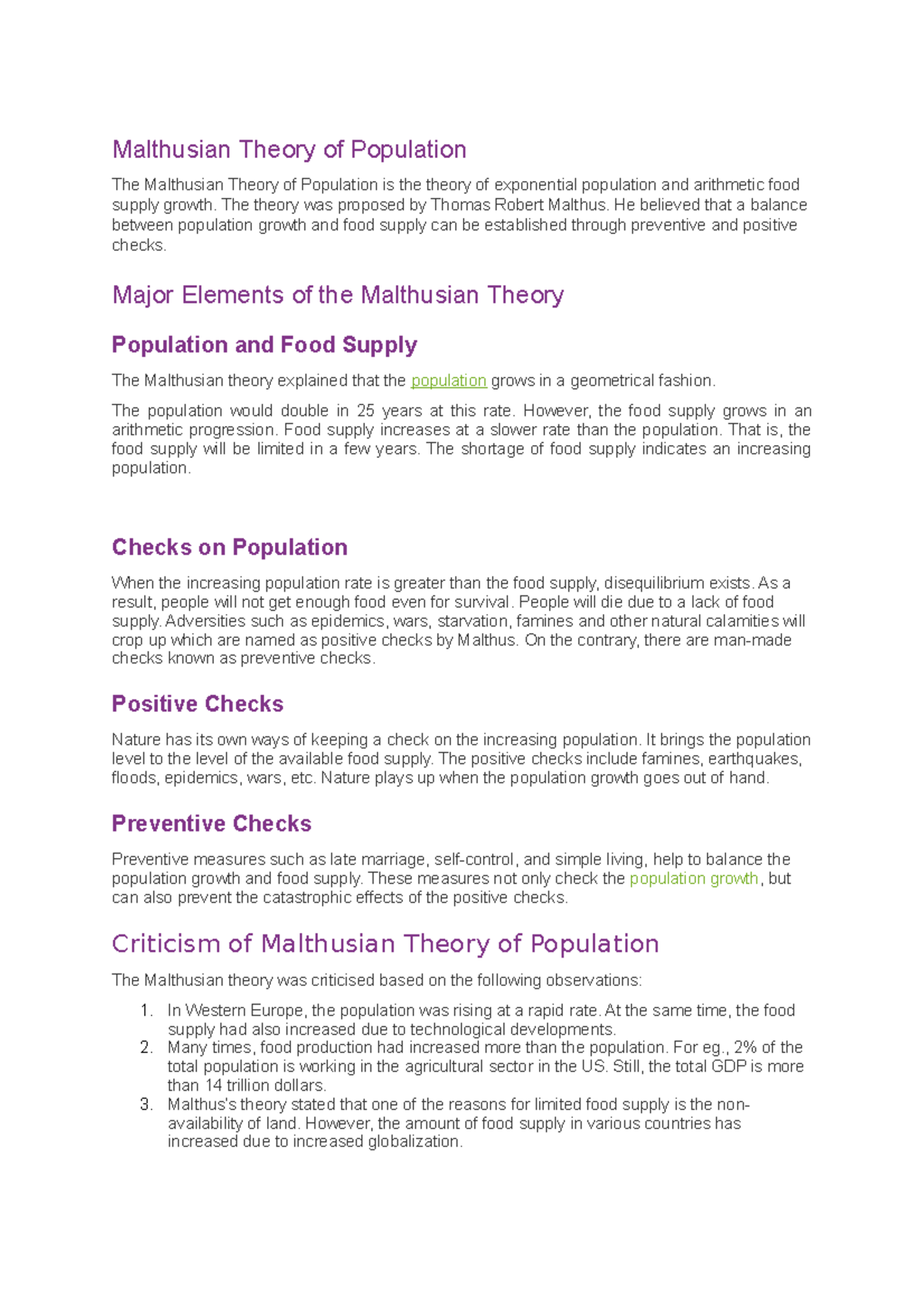 Economic development - Malthusian Theory of Population The Malthusian ...