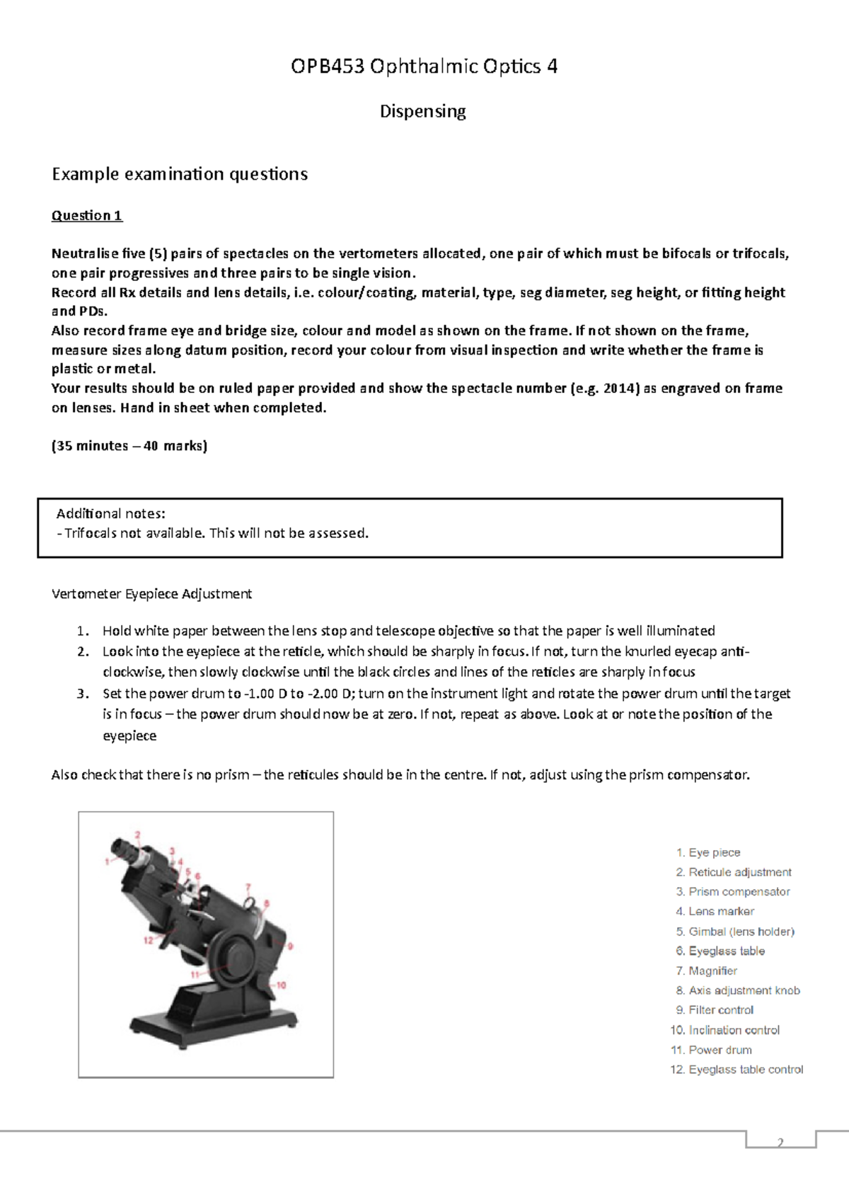 OPB453-Dispensing-notes for Practical Exam - 2 OPB453 Ophthalmic Optics ...