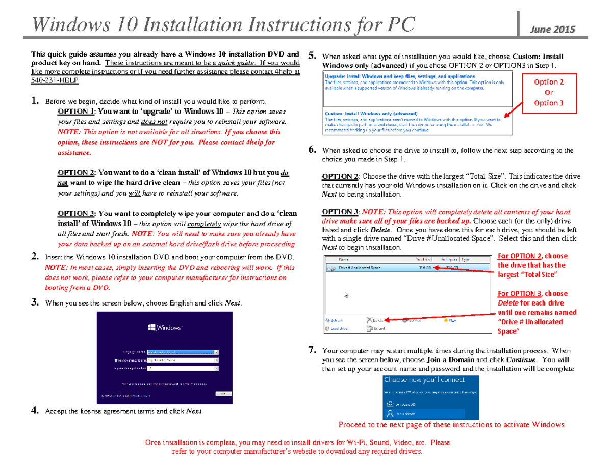 Windows 10 install instructions - Windows 10 Installation Instructions ...