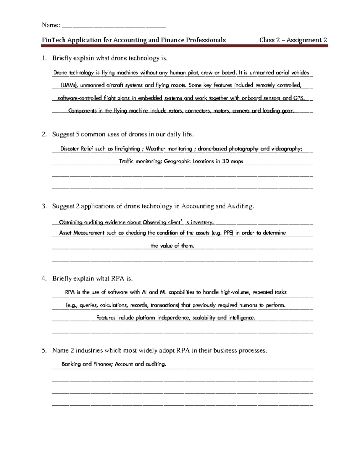 Class 2 - Assignment 2 - Name: ______________________________ FinTech ...