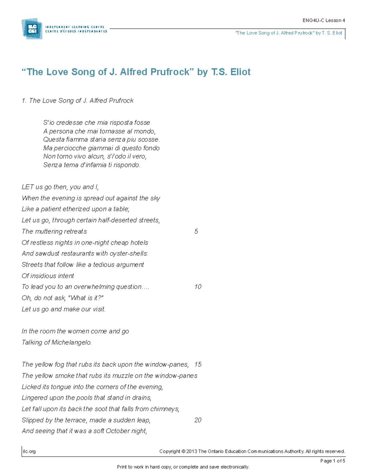 Eng4uc 04 prufrock the text - I N D E PE N D E NT LE A R N I N G C E N ...