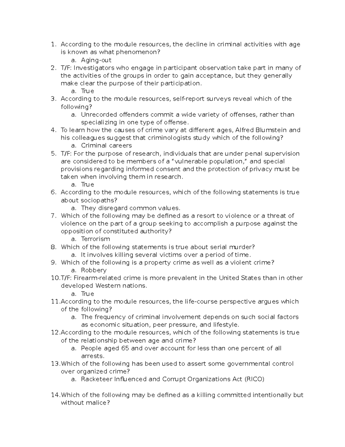 CJ 340 Moudle One Quiz - CJ 340: Module One Quiz - According to the ...