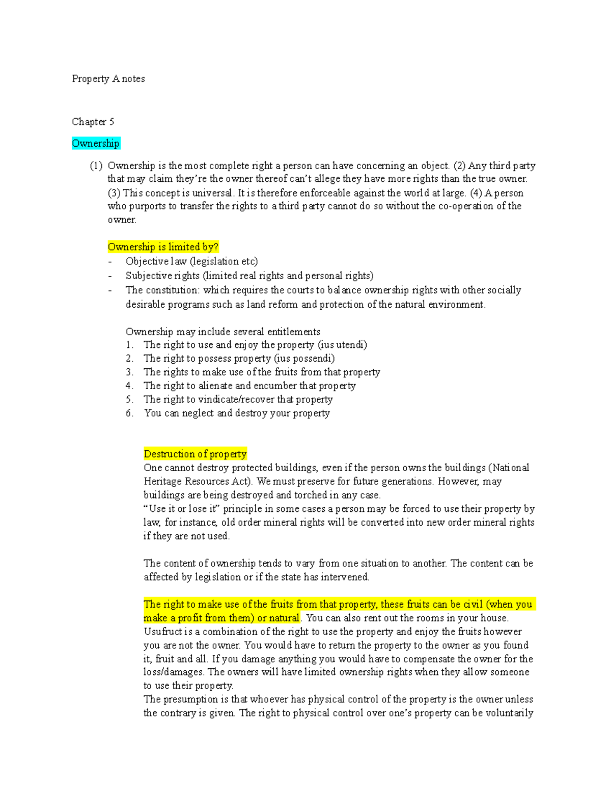 Property A notes - Property A notes Chapter 5 Ownership (1) Ownership ...
