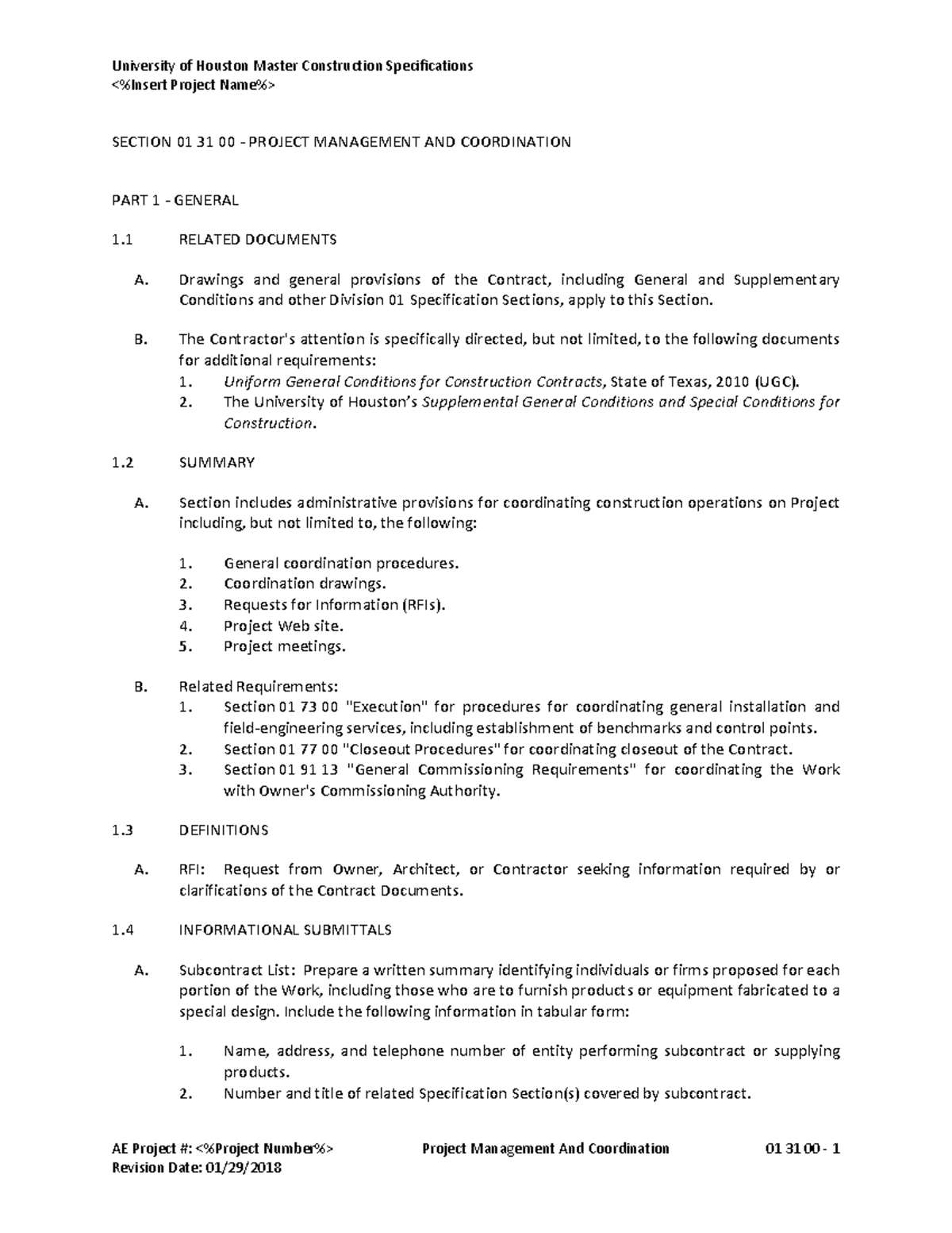 01 31 00 fl project management and coord 1 - AE Project #: - Studocu