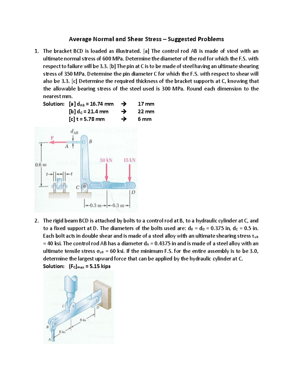 Section 1.3 - 1.7 Stress - Average Normal and Shear Stress – Suggested ...