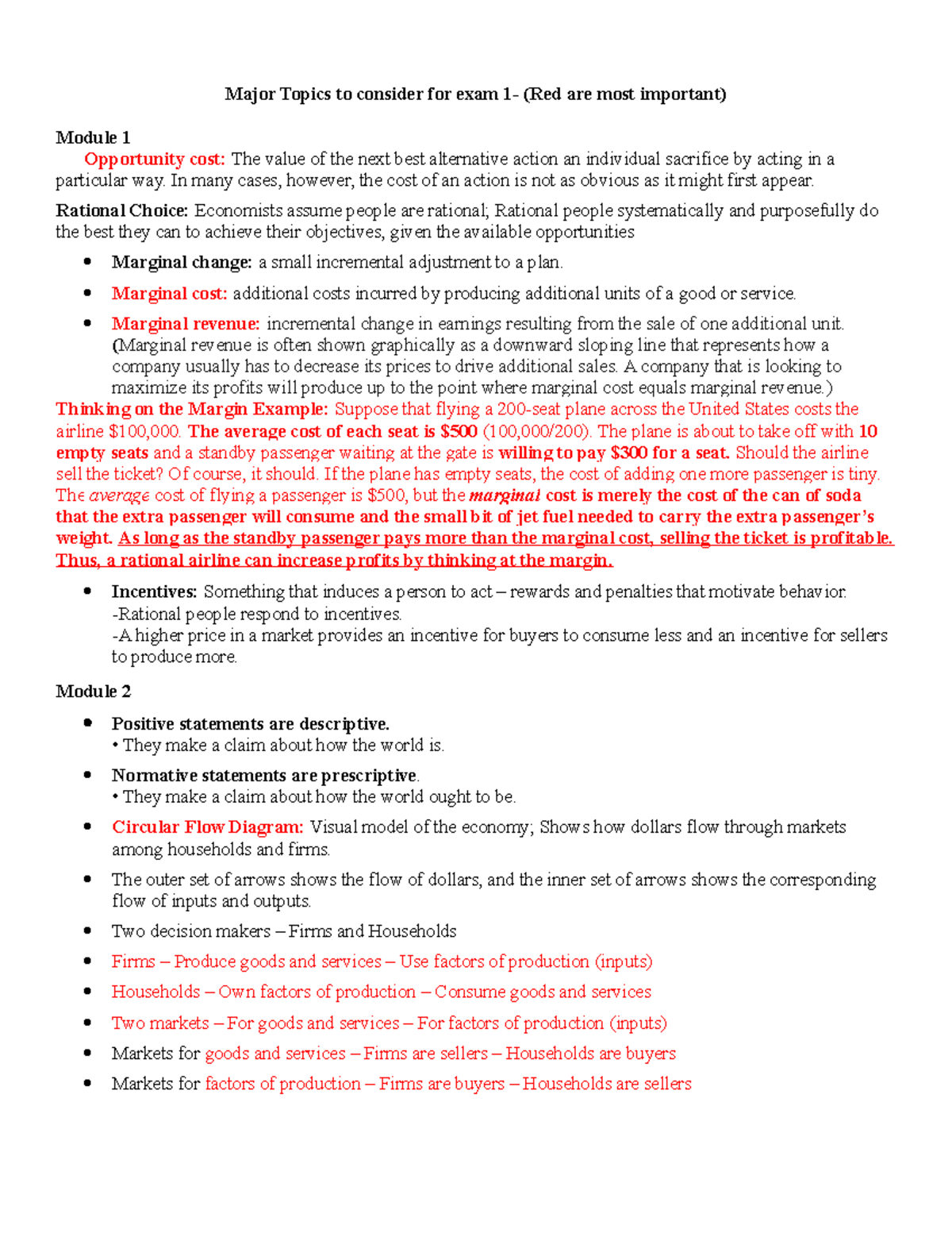 BECO Topics exam 1 - Major Topics to consider for exam 1- (Red are most important) Module 1 ...
