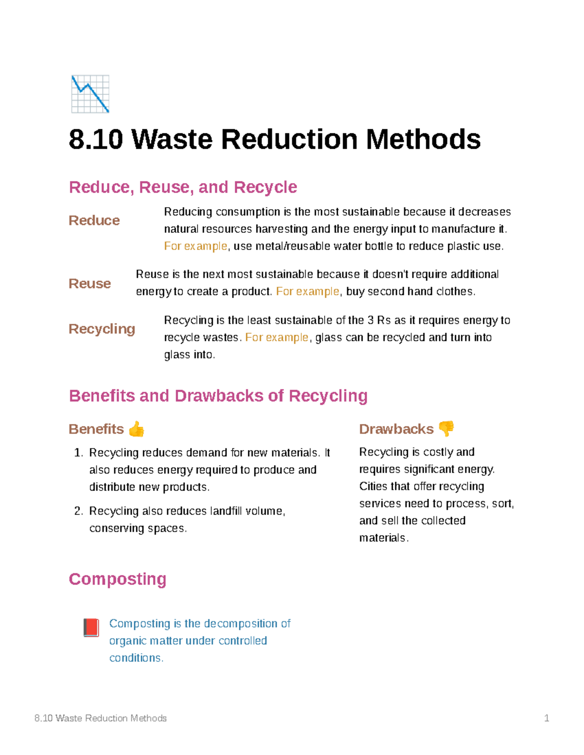Waste reduction methods - For example, use metal/reusable water bottle ...