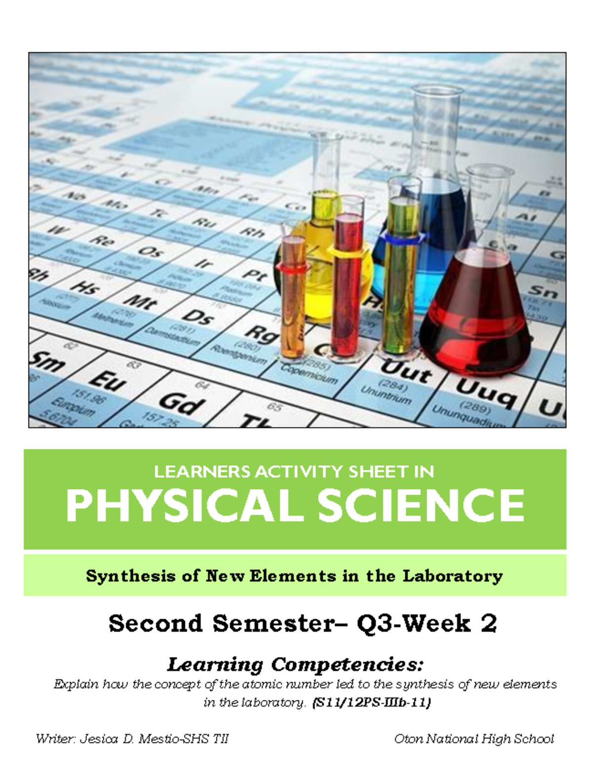 Physical Science Quarter 3 Week2 - LEARNERS ACTIVITY SHEET IN PHYSICAL ...
