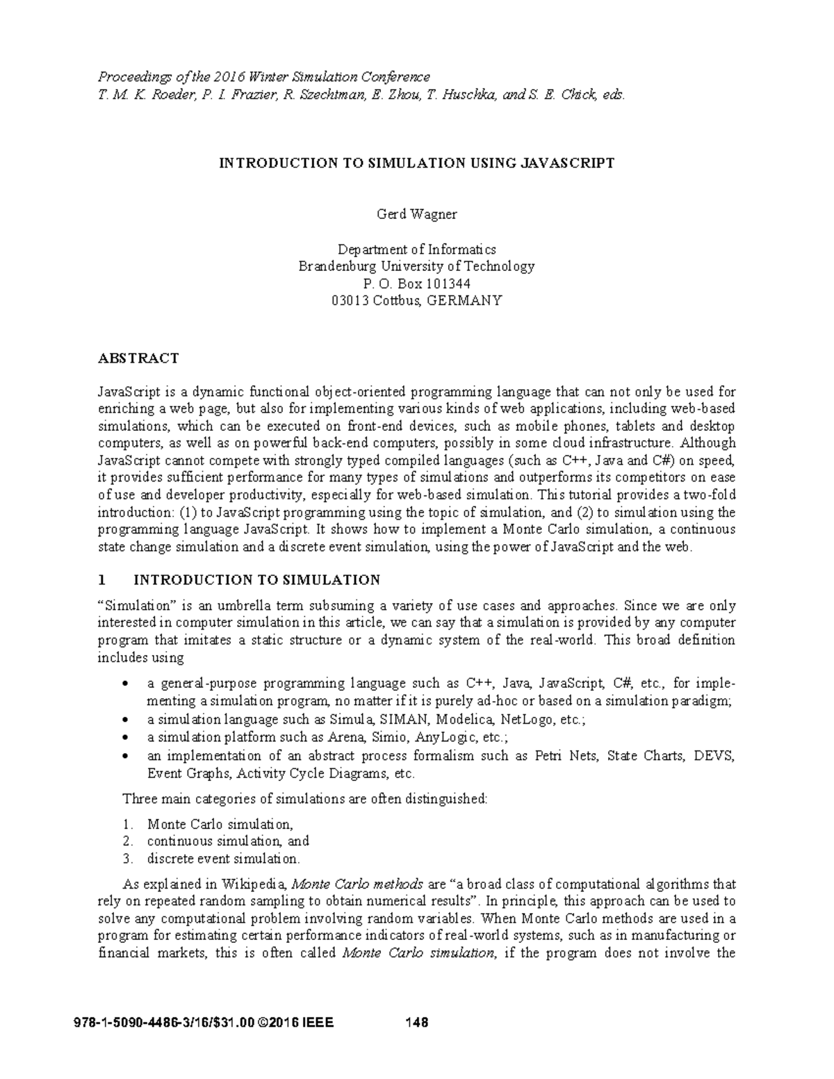 Introduction To Simulation Using Javascript Proceedings Of The 2016 Winter Simulation