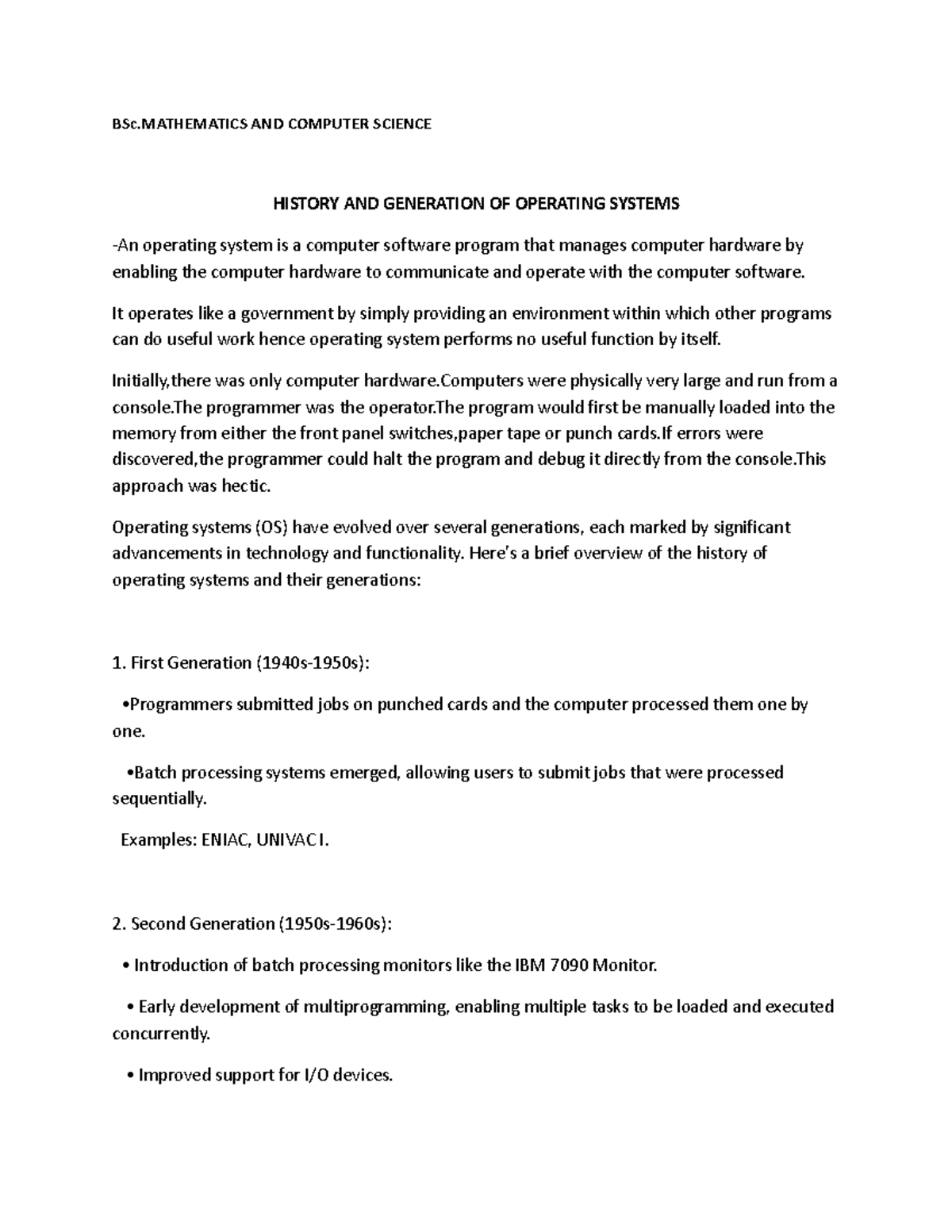 Ics 2202 Operating Systems Assignment 1 Bsc And Computer Science