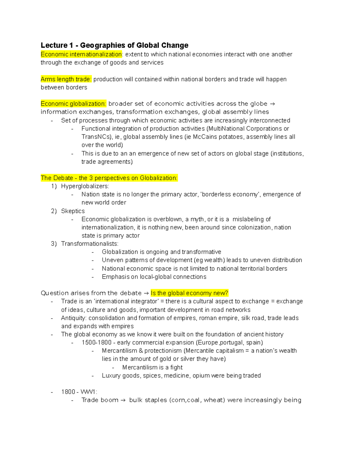 Geog 216 Midterm #1 Review Sheet - Lecture 1 - Geographies of Global ...