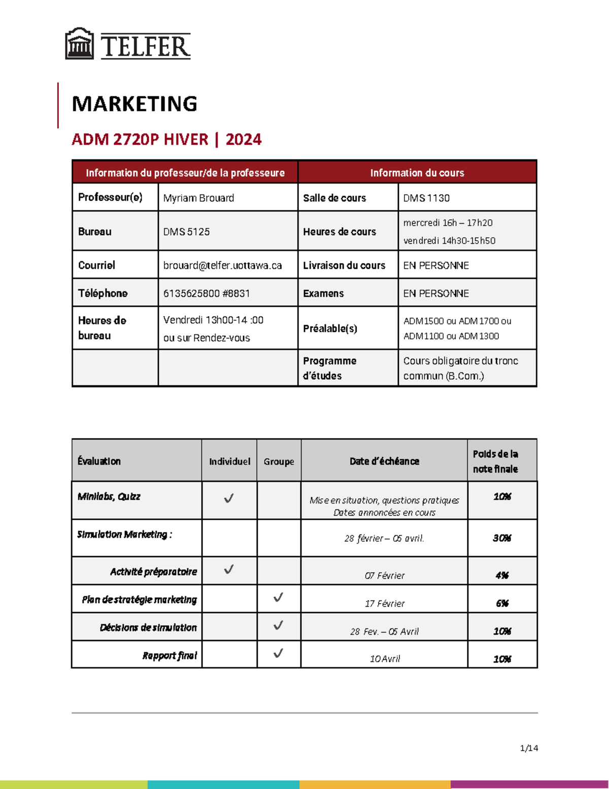 Syllabus Marketing 2024 - MARKETING ADM 2720 P HIVER | 2024 Information ...