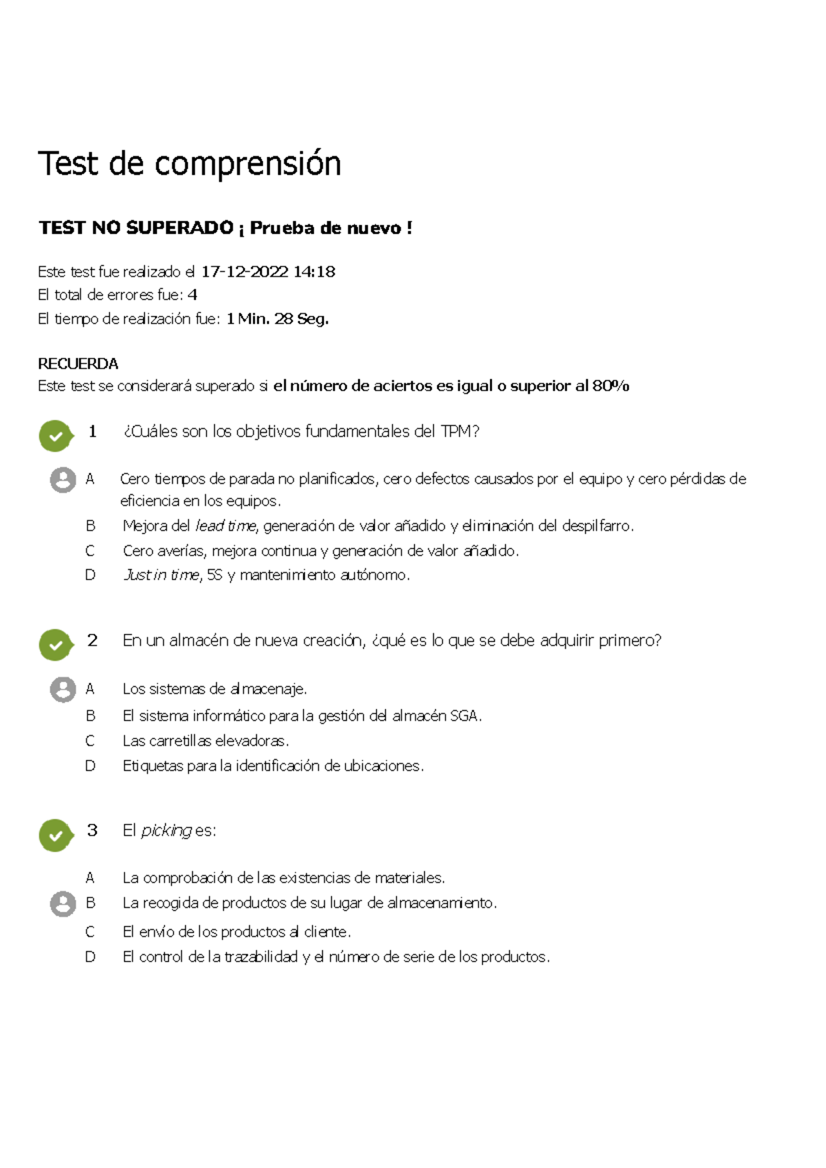 Resultado Test 8 - TEST - Test de comprensión TEST NO SUPERADO ¡ Prueba ...