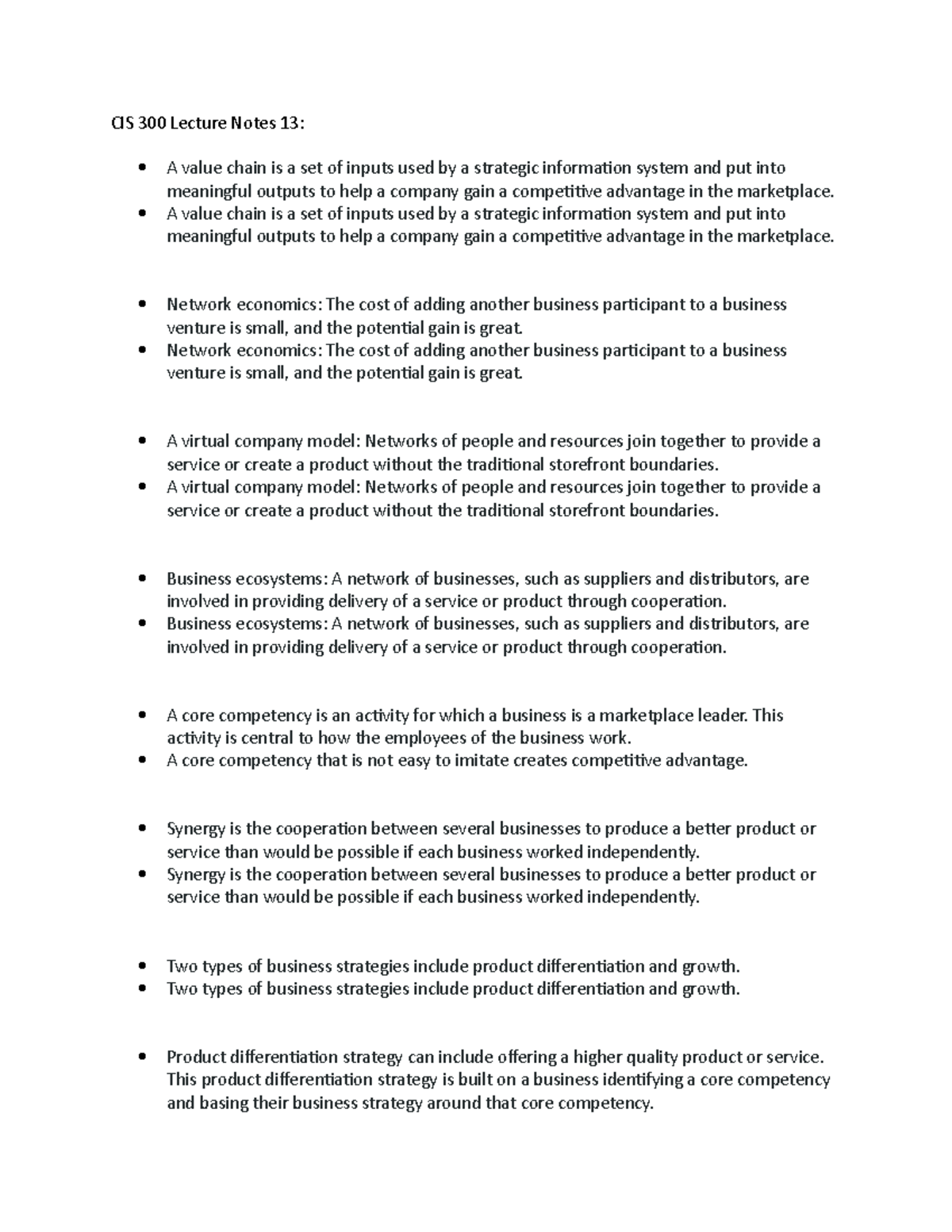 Cis 300 Lecture Notes 13 Cis 300 Lecture Notes 13 A Value Chain Is A Set Of Inputs Used By A
