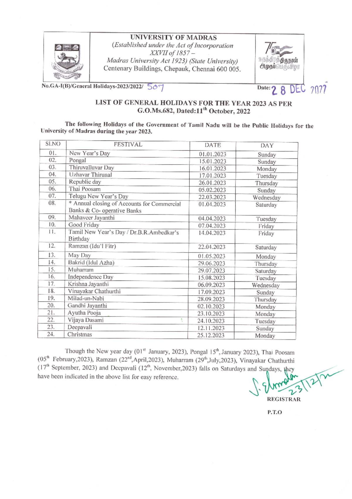 Holidays circular 20221228110824 94995 - Political Science - Studocu