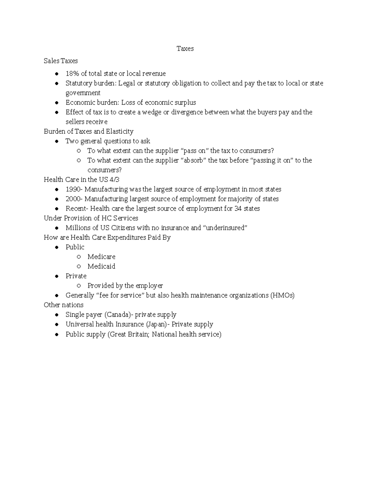Taxes Lecture Notes - Taxes Sales Taxes of total state or local revenue ...