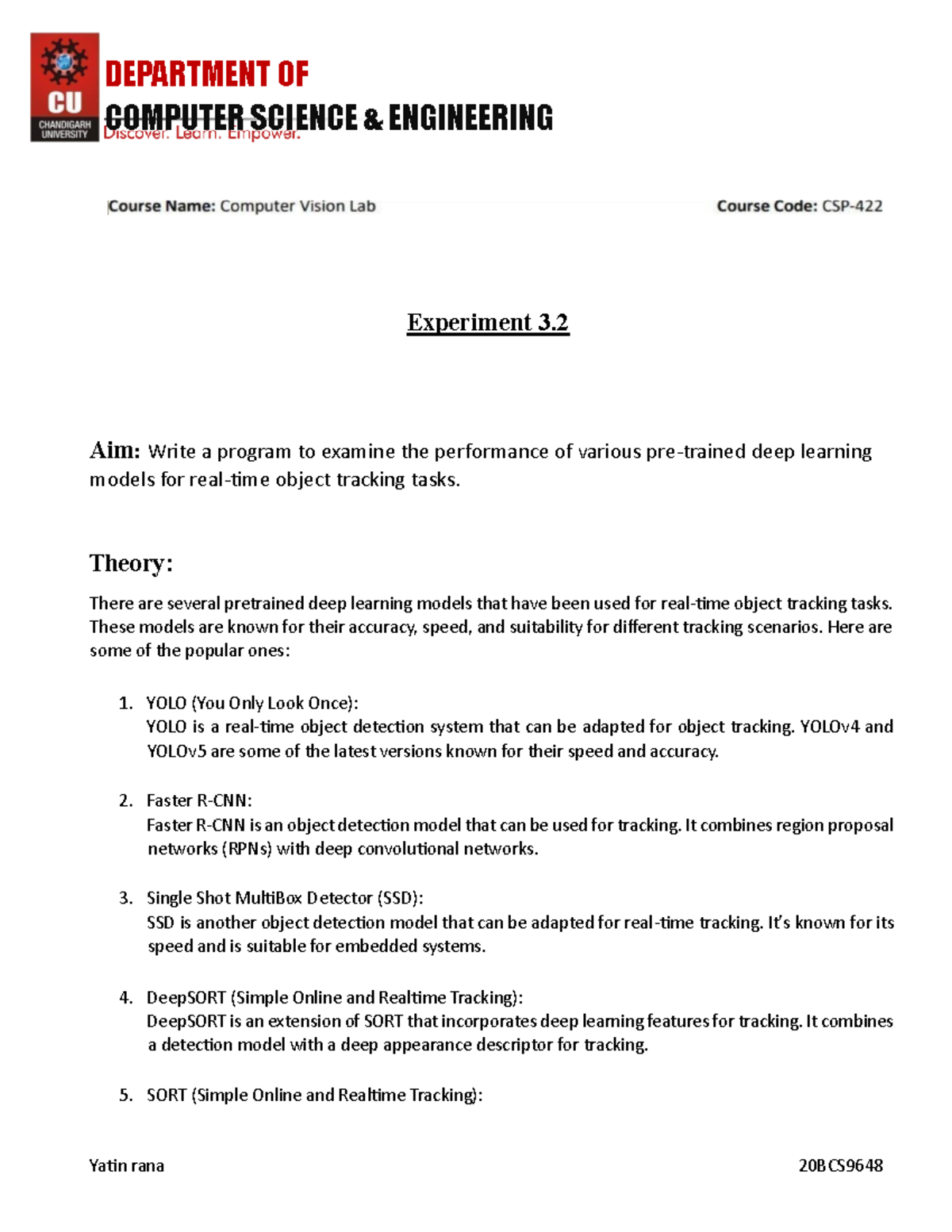 worksheet of cv - COMPUTER SCIENCE & ENGINEERING Experiment 3. Aim ...