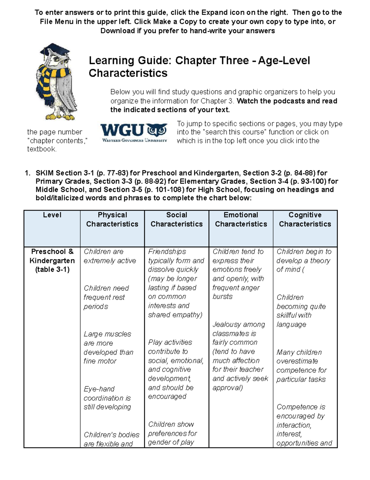 Chapter 3 Learning Guide - To enter answers or to print this guide ...